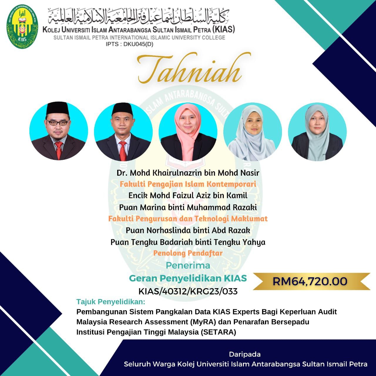 Research – KOLEJ UNIVERSITI ISLAM ANTARABANGSA SULTAN ISMAIL PETRA – KIAS